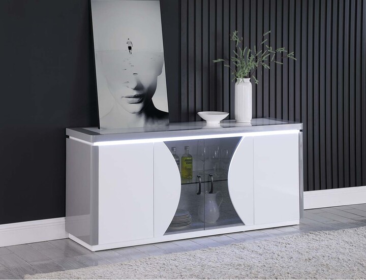 Somette 2-Tone Contemporary Buffet with Tinted Glass Doors & LED Light ...