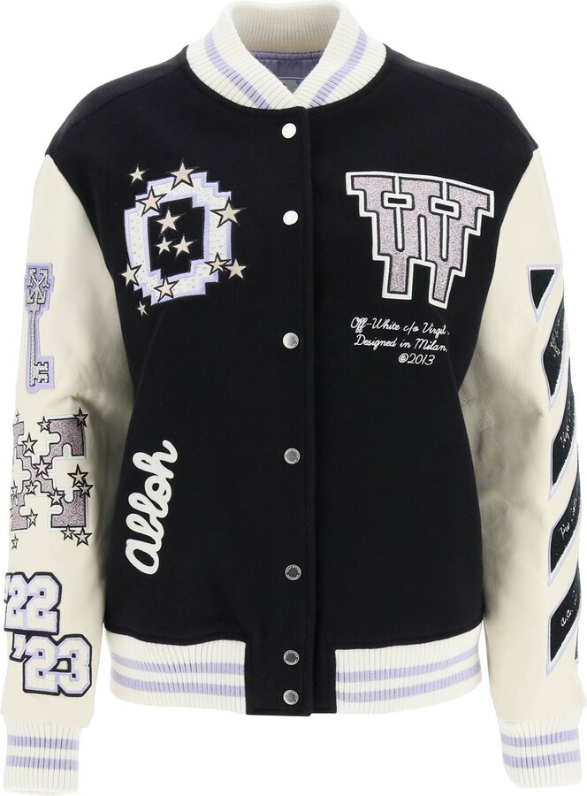 Off-White Off White Wool And Leather Varsity Jacket - ShopStyle