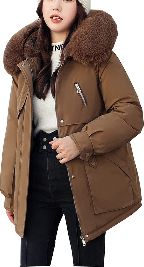 vokkrv 2022 Winter Jacket Women's Quilted Jacket with Removable Faux ...