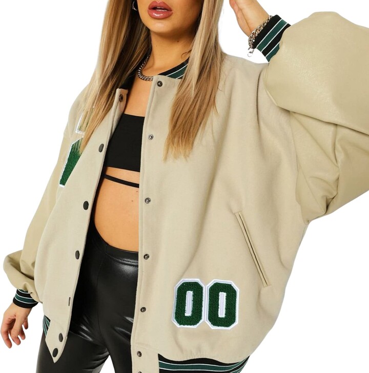 L&ieserram Womens Varsity College Baseball Jackets Buttons Down ...