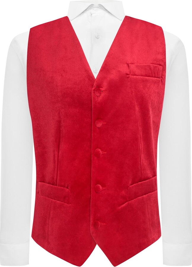 King & Priory Red Textured Velvet Waistcoat - XXXL - ShopStyle Suits