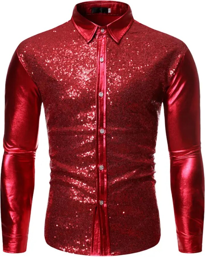 DIVINE ALLIANCE Men's Metallic Dress Shirt - 70s Disco Christmas Party ...
