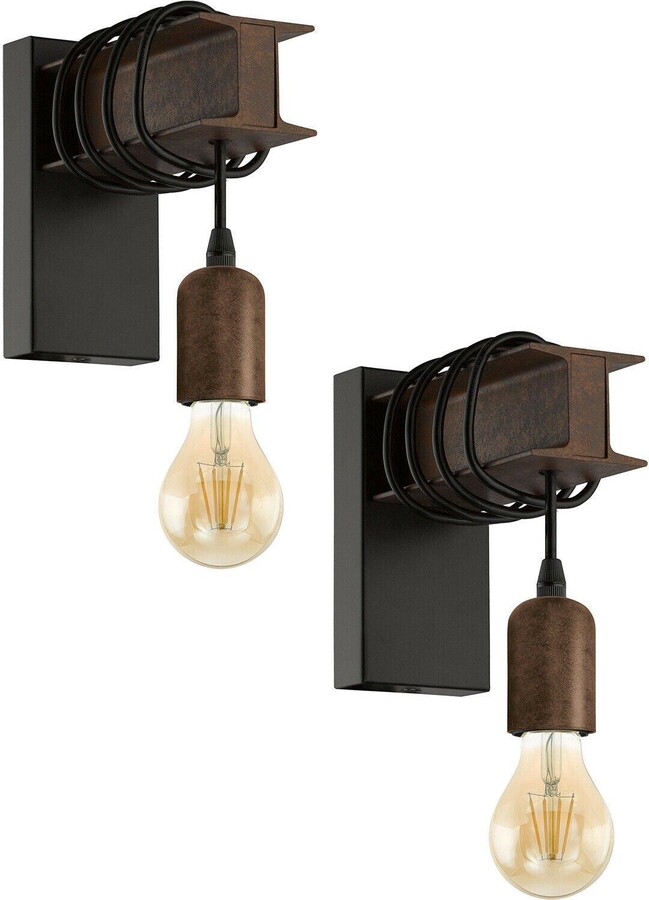 Loops 2 PACK LED Wall Light / Sconce Industrial Rust Effect Hangman 1x ...