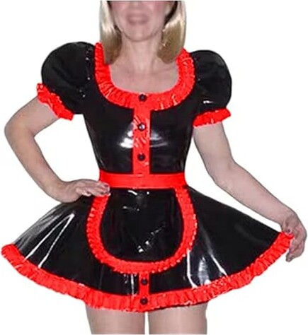YGZHANYUANOKU Adult Sissy Maid Outfits Fetish PVC Leather Puff Short ...