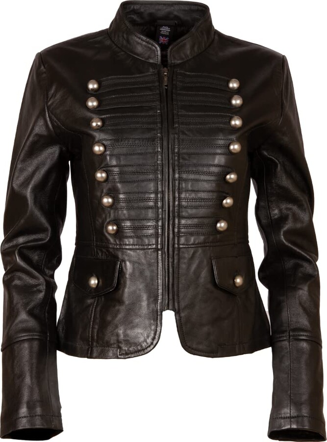 Aviatrix Women’s Real Leather Military Parade Jacket with Decorative ...