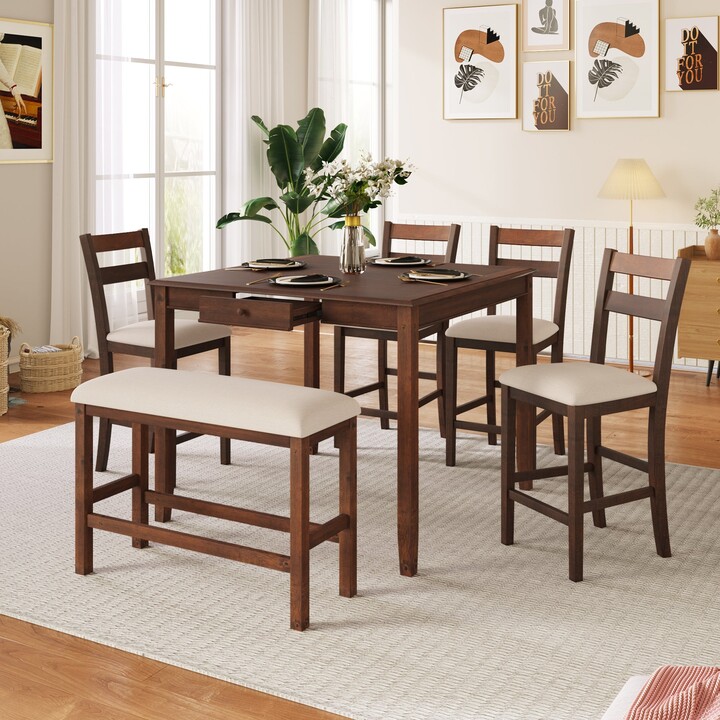 EYIW Counter Height Square Kitchen Set with Upholstered Chair and Bench ...