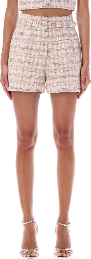 Self-Portrait High-Rise Sequinned Boucle Shorts - ShopStyle