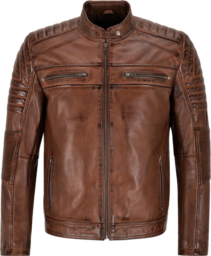 Smart Range Leather Men's Biker Leather Jacket Chestnut SPEED Genuine ...