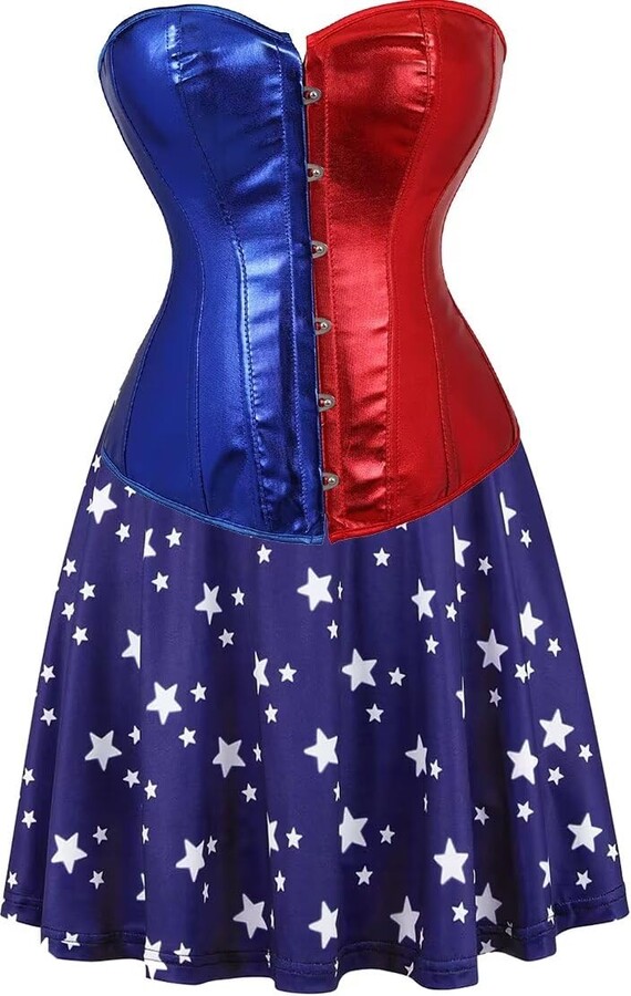 jutrisujo Corset Dress Skirt Set Women Overbust Bustiers Sexy Gothic ...