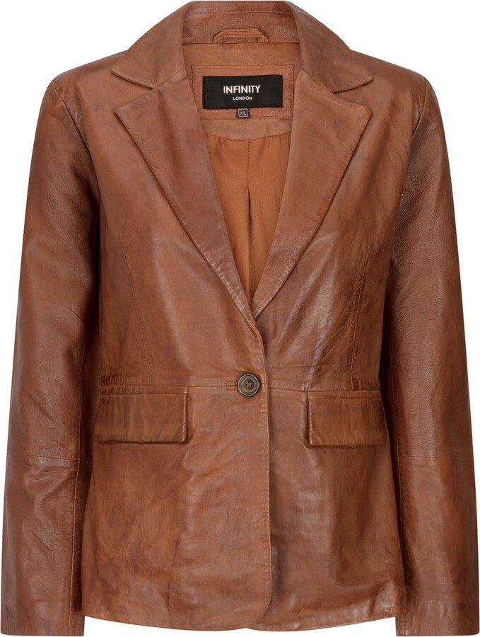 TruClothing Womens Real Leather Blazer Jacket Short 1 Buton Brown Tan ...