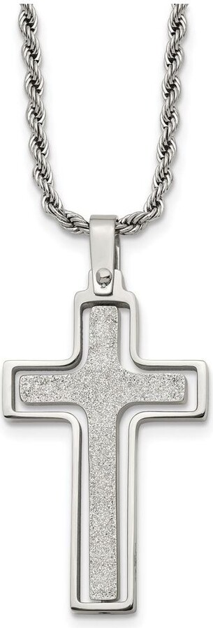 Chisel and Laser Cut Moveable Cross Pendant Rope Chain Necklace - ShopStyle Jewelry