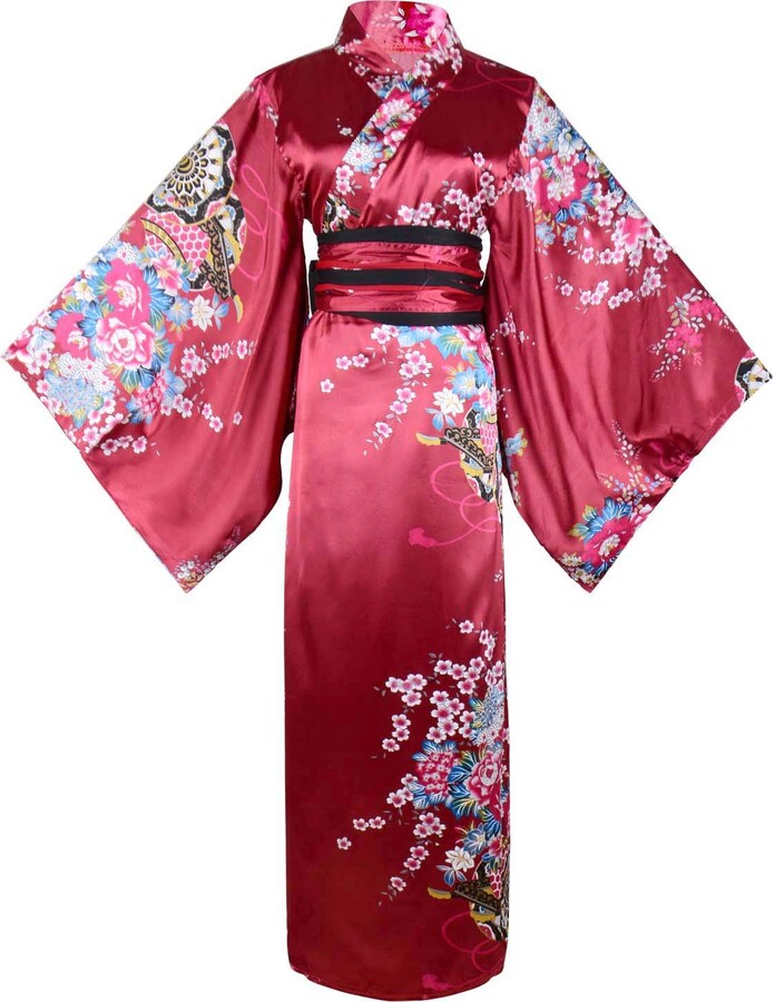 FOoTY Women's Long Kimono Costume Floral Patten Japanese Geisha Yukata ...