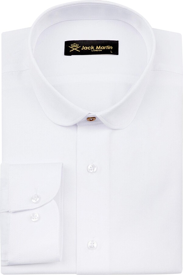 Jack Martin London Jack Martin - White Herringbone Slim Fit Shirt with ...
