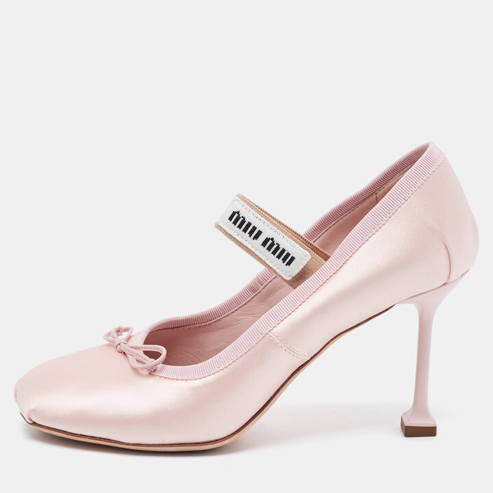 Miu Miu Pink Satin Logo Band Ballerina Pumps Size 37 - ShopStyle
