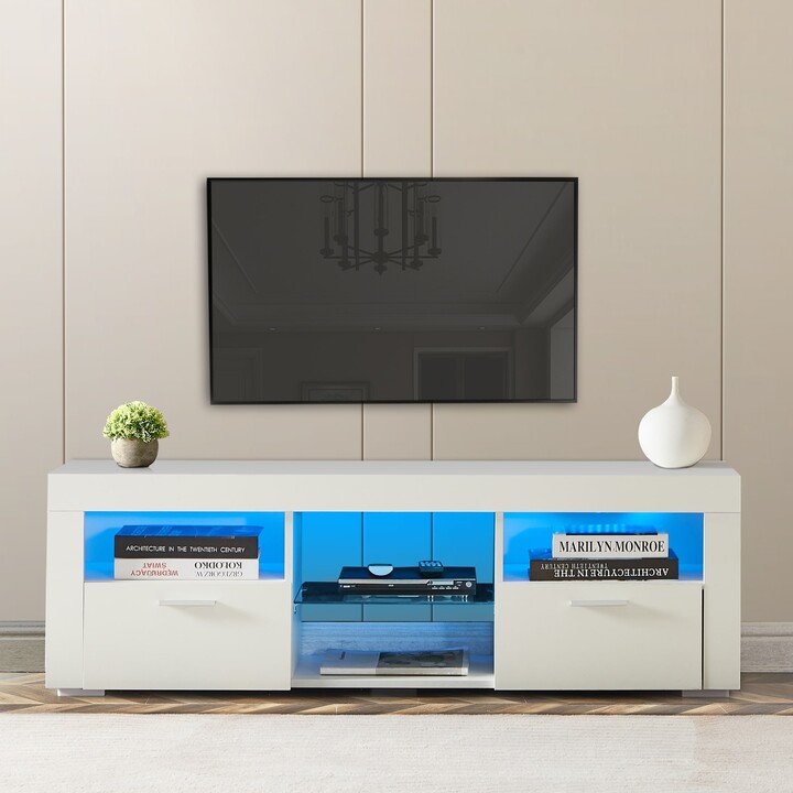 RASOO Modern TV Stand with RGB LED Backlight and Large Storage Drawer ...