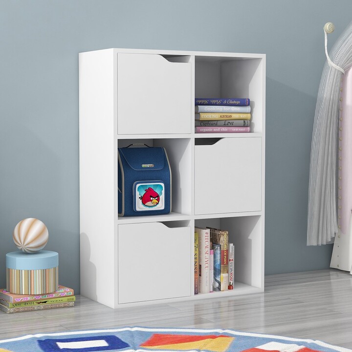 TOSWIN Storage Bookcase with 6 Cube Organizers 3 Cabinets with Doors ...