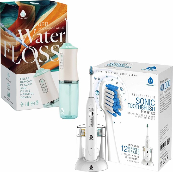 Pursonic Rechargeable Toothbrush & Water Flosser Duo with Multi-Year ...