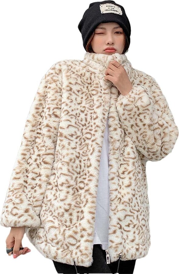 Hcclijo Women Winter Jackets Kawaii Pink Faux Fur Coat Zipper Furry ...