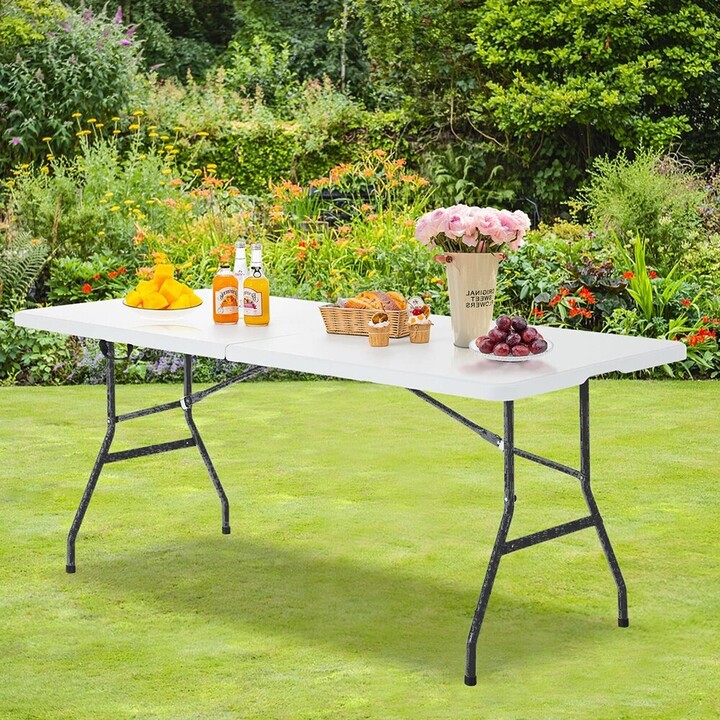 6ft Foldable Plastic Card Table, Outdoor Portable Fold Table w/Handle ...