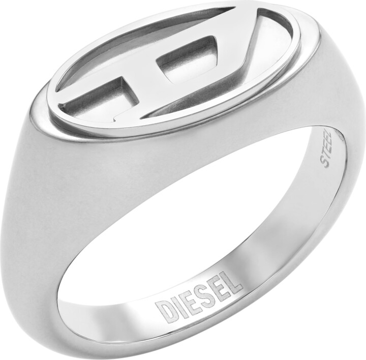 Diesel Men's Silver Stainless Steel Logo Signet Ring (Model: DX1475040 ...