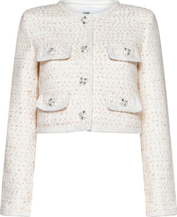 Self-Portrait Cropped Embellished Crewneck Tweed Jacket - ShopStyle