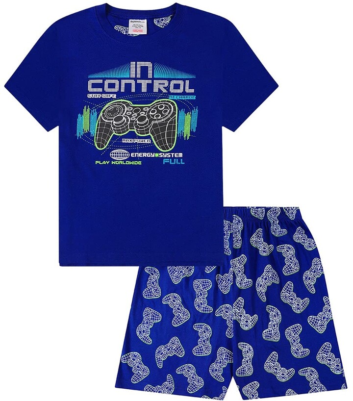 Thepyjamafactory Boys in Control Blue Gamer Short Pyjamas 9 to 16 Years ...