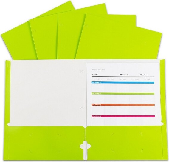 C-Line® 2-Pocket Laminated Paper Portfolios with 3-Hole Punch, Lime ...