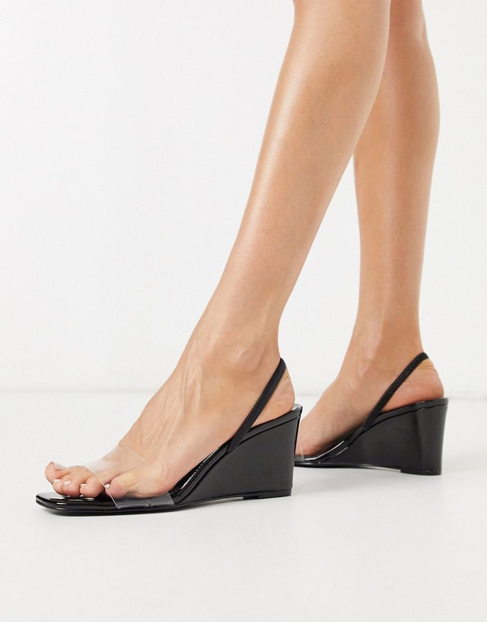 Who What Wear Thalia perspex mix wedges in black patent - ShopStyle