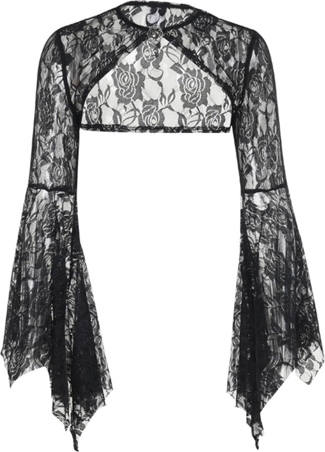 XCJIKUKE Women Gothic Crop Top Y2K Black Cropped Cardigan Cover Up Tops ...