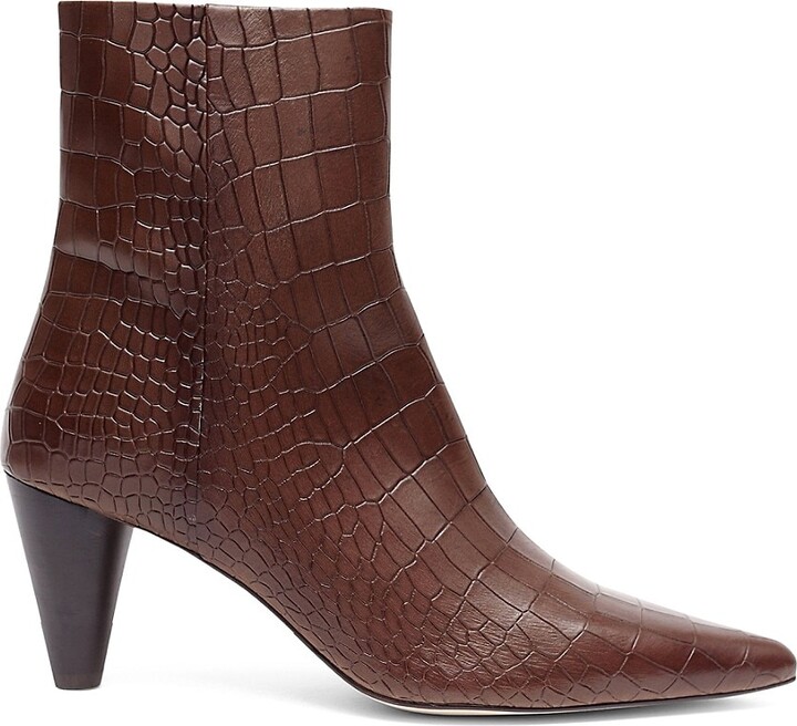 Anthony Veer Cora Croc-Embossed Leather Heel Zip Boots - ShopStyle