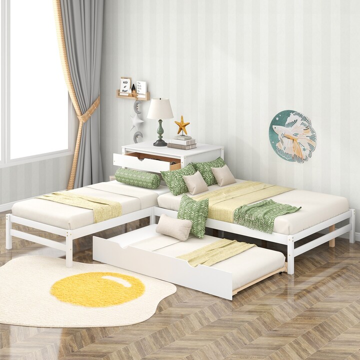 Calnod L-Shaped Full Size & Twin Size Platform Bed with Twin Trundle ...