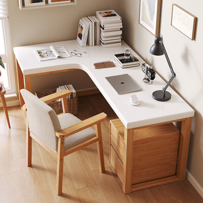 Latitude Run Karha 3 Piece Solid Wood L-Shaped Desk And Chair Set ...