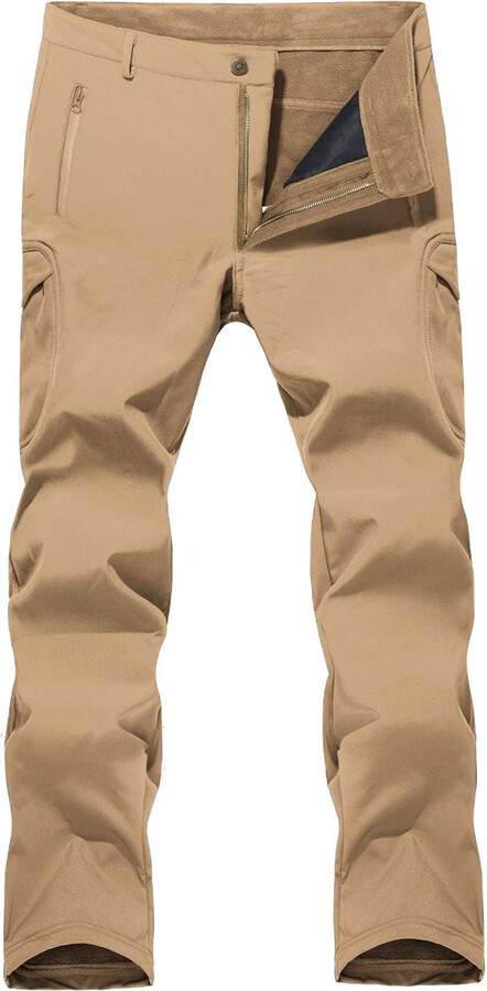 MAGCOMSEN Men's Fleece Lined Pants 4 Pockets Water Resistant Cargo ...