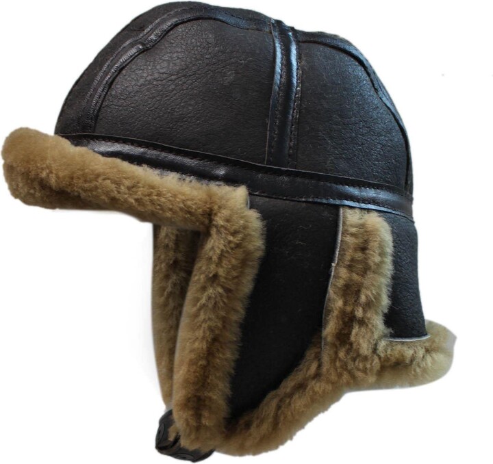 TruClothing.com Mens Genuine Sheepskin Pilot Aviator Trapper Hat Brown ...