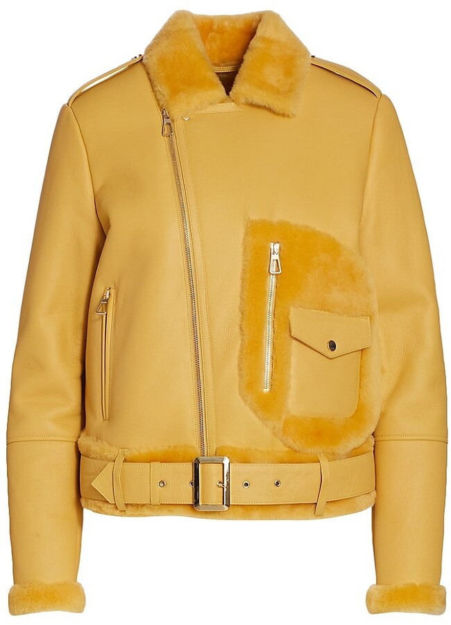 Julia & Stella For Maximilian Shearling-Trimmed Leather Moto Jacket ...