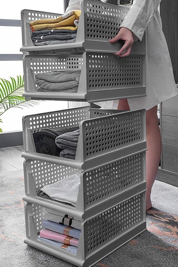 Living and Home Folding Plastic Wardrobe Storage Box Drawer Organizer ...