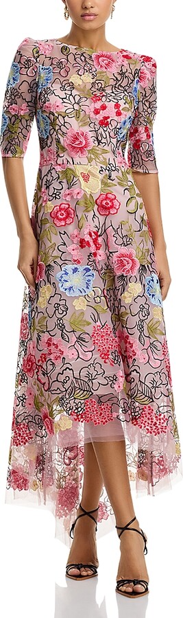 Teri Jon by Rickie Freeman Embroidered Floral High Low Fit and Flare Dress - ShopStyle