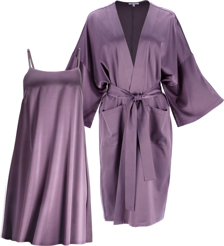 Alas Pink / Purple Silk Robe & Midi Dress Set 'Meteya&Aphrodite' In ...