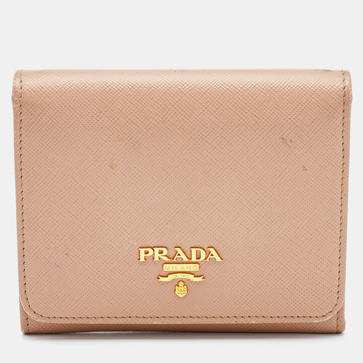 Prada Beige Saffiano Leather Trifold Compact Wallet - ShopStyle
