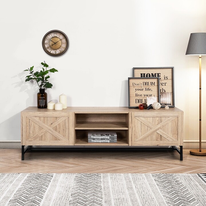 EDWINRAYLLC 60" TV Stand TV Bench with Open Doors and Storage Shelf TV ...