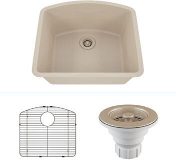 Lexicon Quartz 23" x 21" Quartz Kitchen Sink, D Shape Single Bowl Sink ...