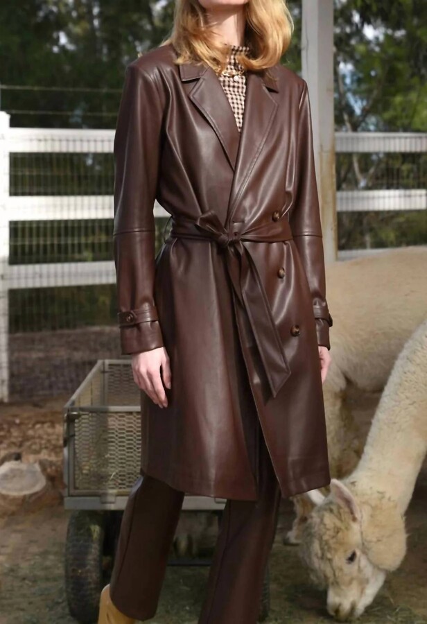 Greylin Elisha Faux Leather Trench In Brown - ShopStyle Coats