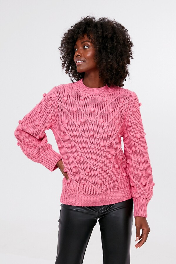 Hyacinth House Punchy Pink PomPom Lainey Sweater - ShopStyle