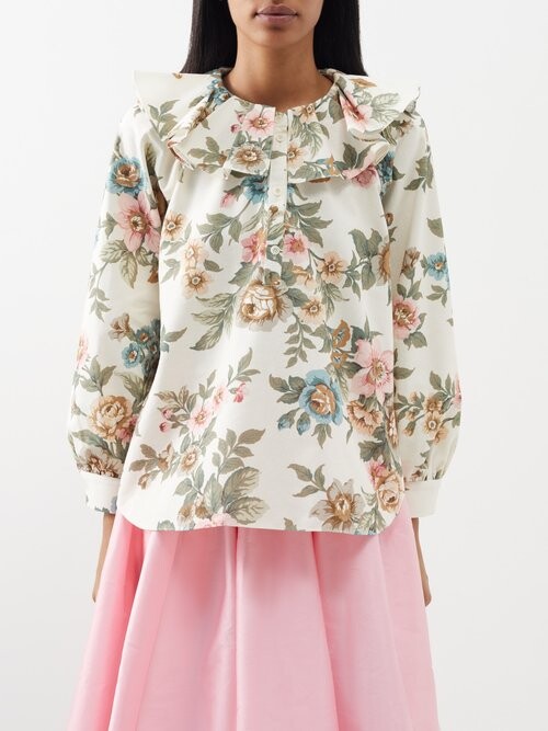 The Meaning Well Josephine Floral-print Ruffled Cotton Blouse ...