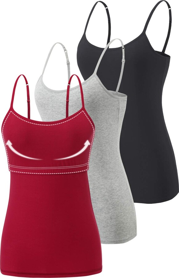 Vislivin Womens Cotton Camisole Adjustable Strap Tank Tops with Shelf Bra Stretch Undershirts ...
