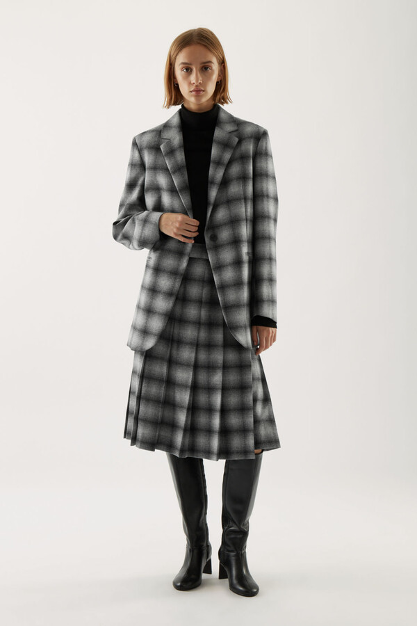 COS Checked Pleated Recycled Wool Skirt - ShopStyle