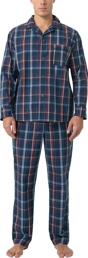 LAPASA Men's Woven Plaid Pyjama Set Long Sleeve Sleepwear Lounge PJ Pajama Top and Bottoms with ...