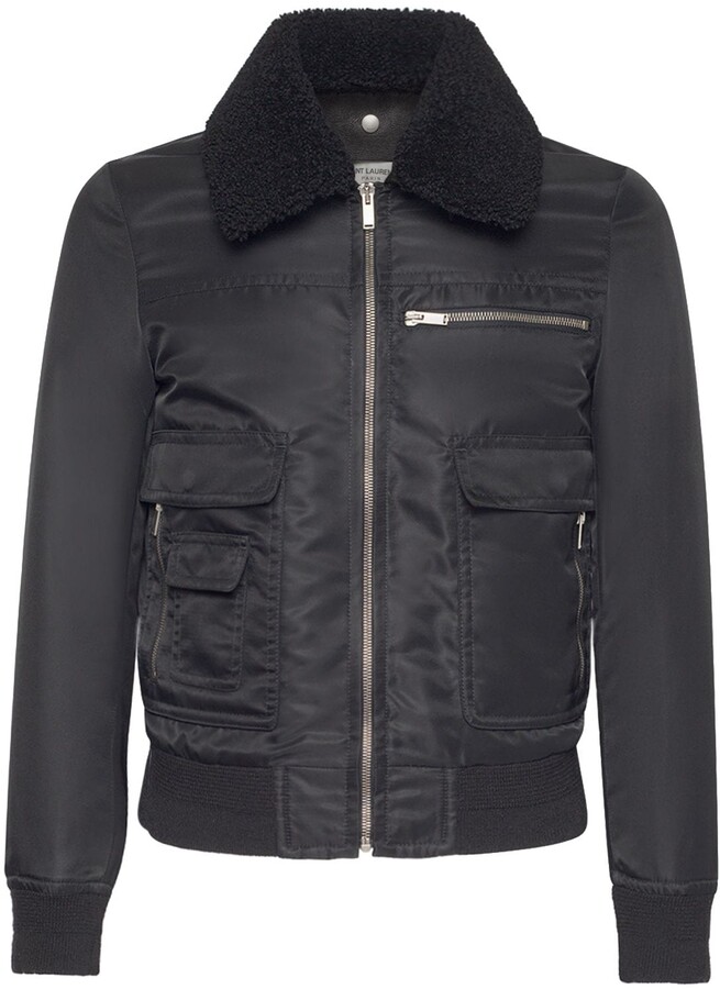 Saint Laurent Nylon Aviator Jacket / Shearling Collar - ShopStyle