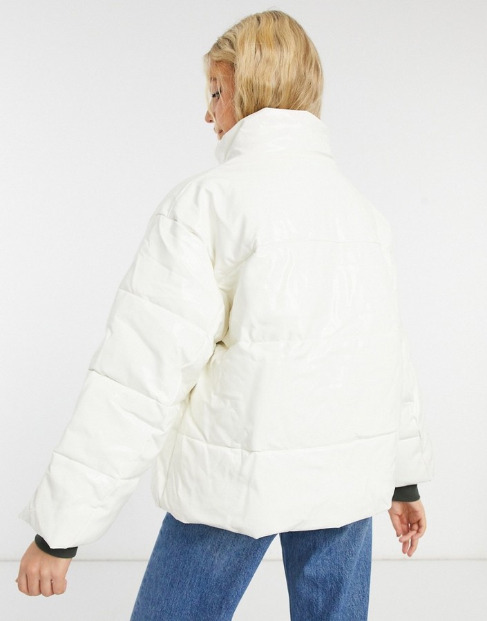ASOS DESIGN vinyl puffer jacket in cream - ShopStyle