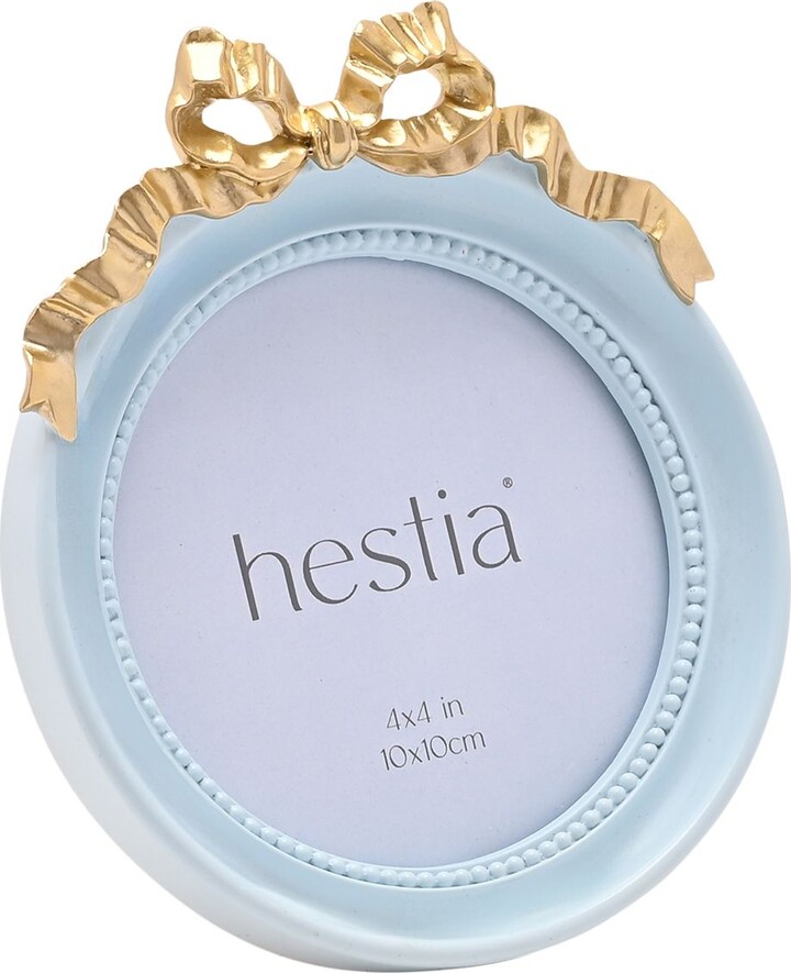 Hestia Soft Blue with Gold Ribbon Round Photo Frame - 4" x 4 ...